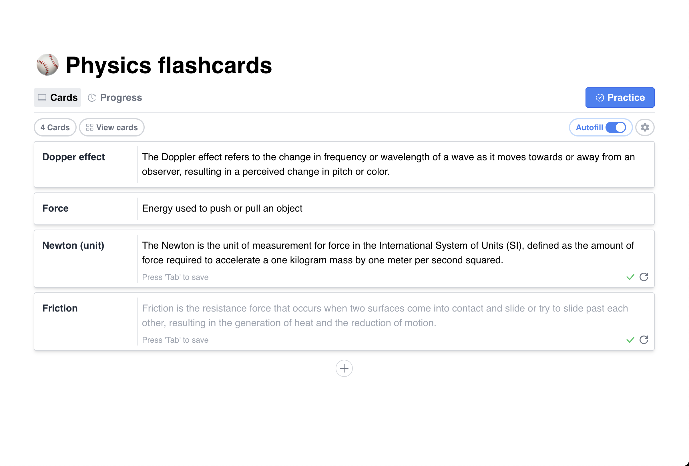 whiteboard AI flashcards list